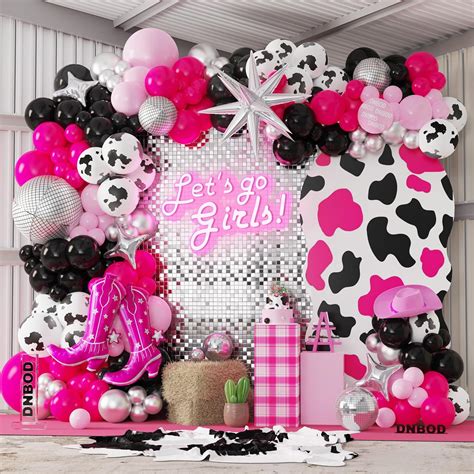 Disco Cowgirl Party Decorations158pcs Hot Pink Black Cow