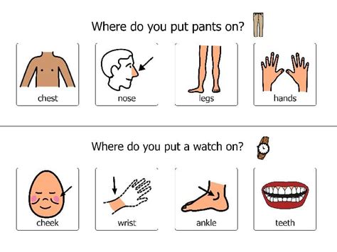 Where Questions With Visuals Clothes And Body Parts By Miss H School Tools