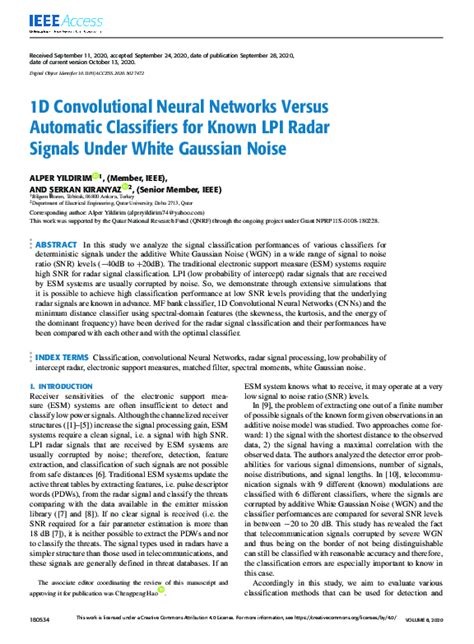 Pdf 1d Convolutional Neural Networks Versus Automatic Classifiers For Known Lpi Radar Signals