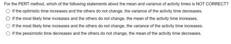 solved for the pert method which of the following