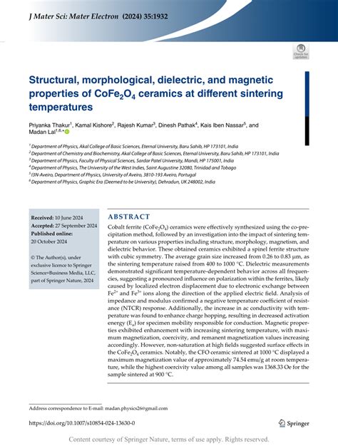 Structural Morphological Dielectric And Magnetic Properties Of Cofe2o4 Ceramics At Different