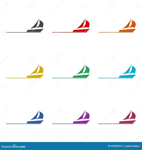 Yacht Sailboat Or Sailing Ship Icon Isolated On White Background Set Icons Colorful Stock