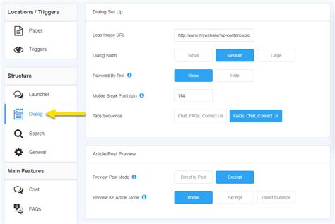 configure widgets help dialog for wordpress