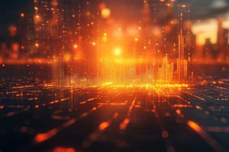 Abstract Digital Visualization Of Glowing Data Patterns In A Futuristic