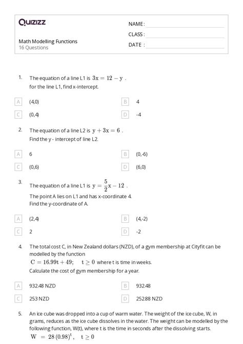 50 Algebraic Modeling Worksheets For 11th Class On Quizizz Free