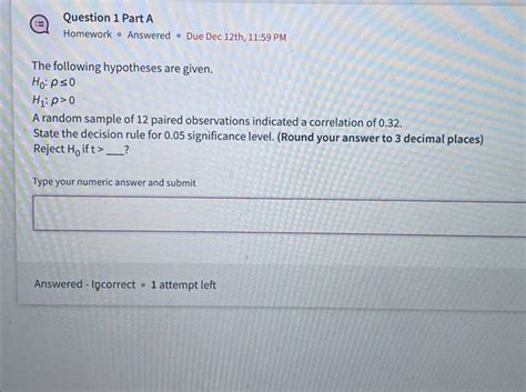 Solved Question 1 Part A Homework Answered Due Dec 12th