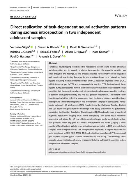 Pdf Direct Replication Of Task‐dependent Neural Activation Patterns During Sadness