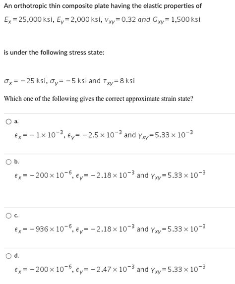 Solved An Orthotropic Thin Composite Plate Having The