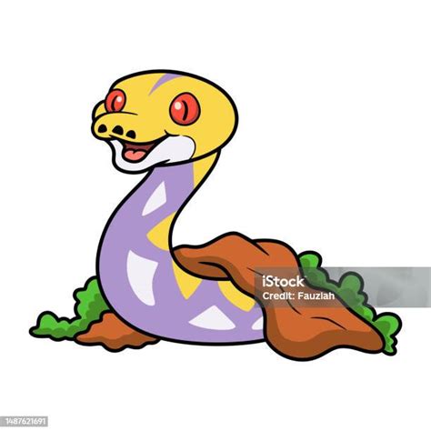 Kartun Python Reticulated Lavender Lucu Keluar Dari Lubang Ilustrasi