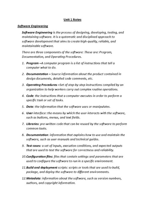 Unit 1 And 2 Notes Unit 1 Notes Software Engineering Software