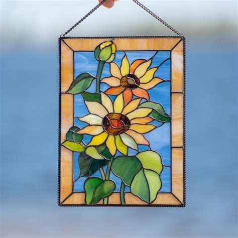 Sunflower Stained Glass Window Panel Housewarming T Flower Etsy