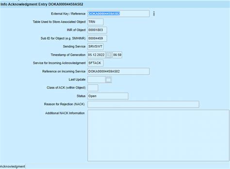 INFACK ACK NACK Entry Information DOKA SaaS Help Support