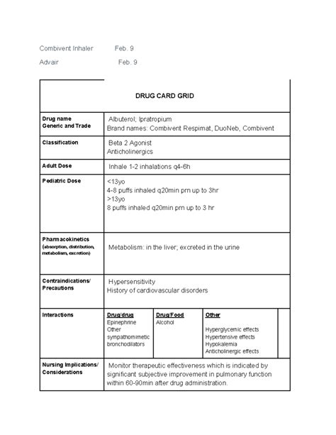 Combivent Inhaler Drug Card Combivent Inhaler Feb 9 Advair Feb 9 Drug Card Grid Drug Name