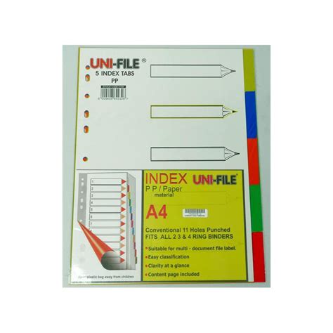 Uni File A4 File Divider Plastic Tab1 5 GeeWiz
