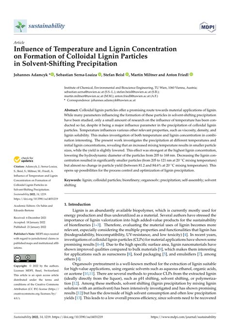 Pdf Influence Of Temperature And Lignin Concentration On Formation Of