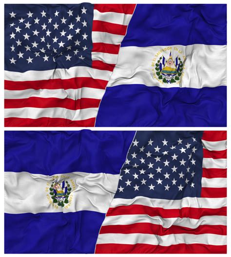 El Salvador And United States Half Combined Flags Background With Cloth