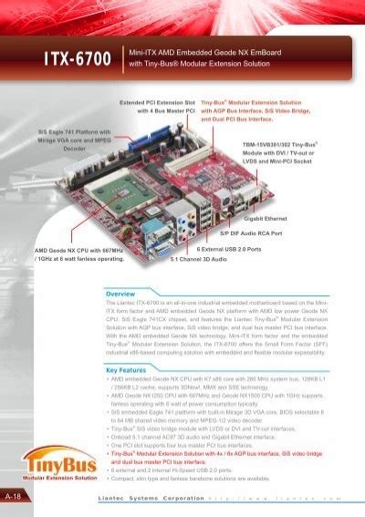 Liantec Itx 6700 Mini Itx Amd Geode Nx Emboard