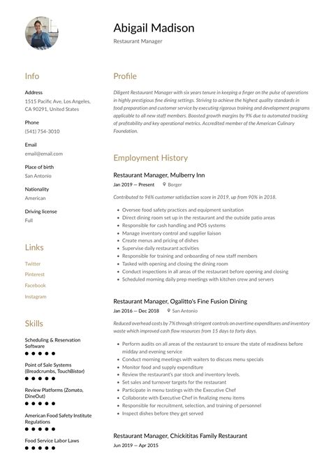 Restaurant Manager Resume And Writing Guide 12 Examples 2019