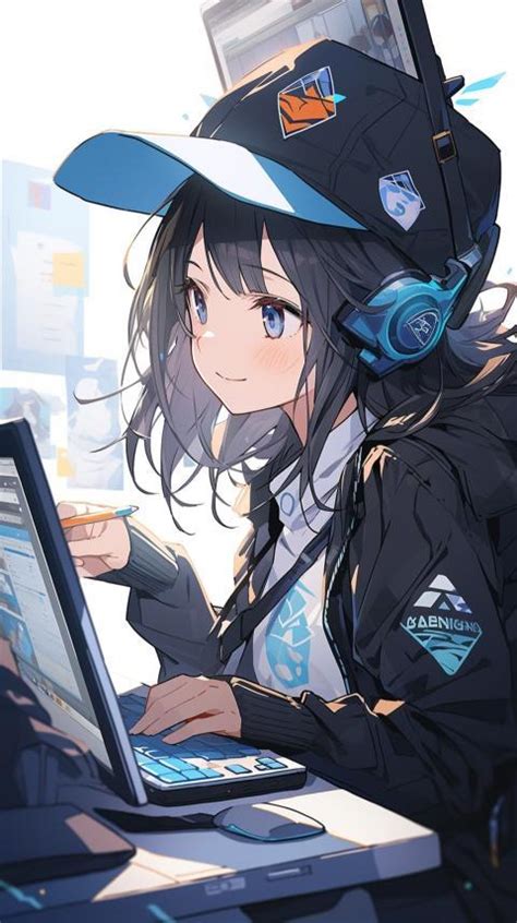 Cute Happy Anime Girl Using Laptop Computer Aesthetic 222 Photo 30757 Pixaii