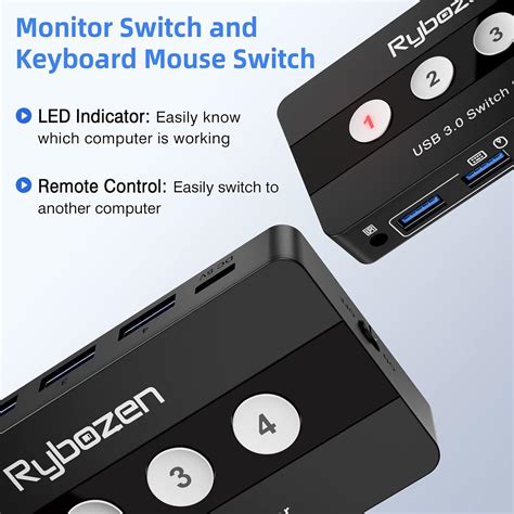 Rybozen USB Switch Selector Share USB Devices Between PCs With One Button Swapping In
