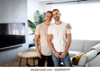 Same Sex Male Couple Smiling Camera Stock Photo 2220969479 Shutterstock