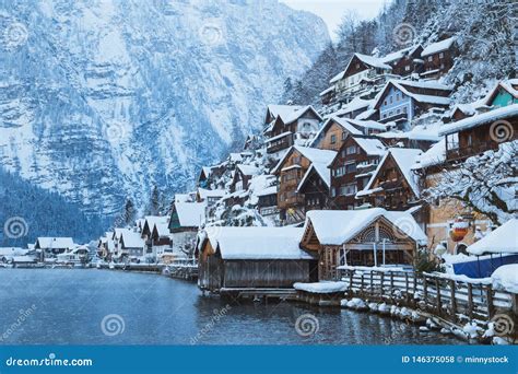 Hallstatt In Mystic Twilight In Winter Salzkammergut Austria Royalty
