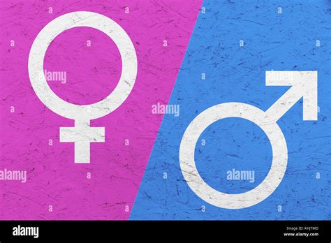 Male And Female Gender Symbols Mars And Venus Signs Over Pink And