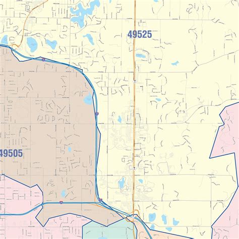 Colorcast Zip Code Style Wall Map Of Grand Rapids Mi American Map Store