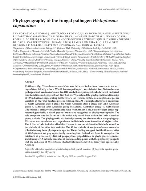 Pdf Phylogeography Of The Fungal Pathogen Histoplasma Capsulatum