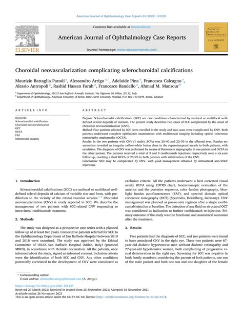 Pdf Choroidal Neovascularization Complicating Sclerochoroidal Calcifications
