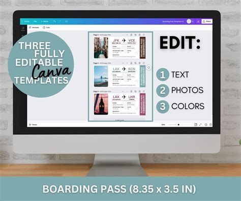 Editable Boarding Pass Canva Template Customizable Boarding Ticket