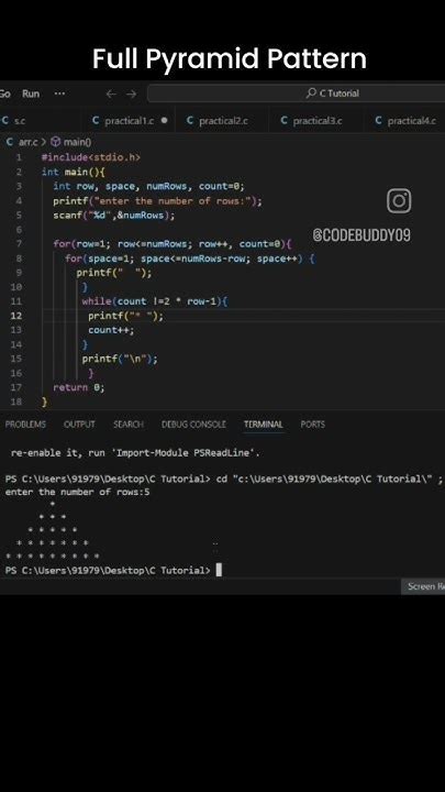 Full Pyramid Pattern In C Clanguage Patternprogram Pps Codebuddy Shorts Youtube