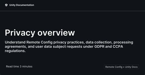 Privacy Overview • Remote Config • Unity Docs