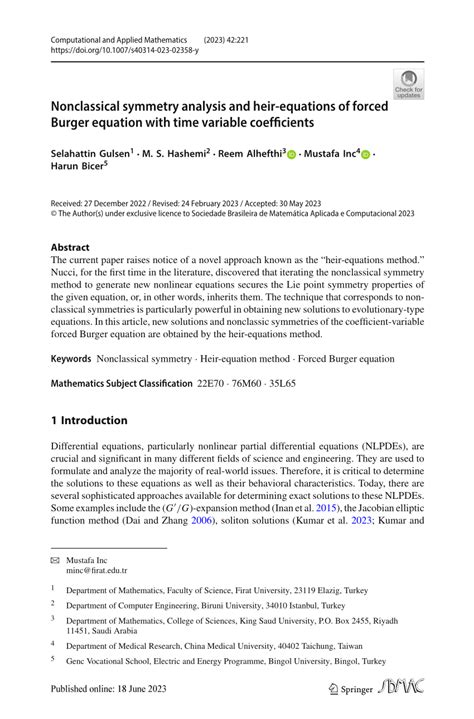 Pdf Nonclassical Symmetry Analysis And Heir Equations Of Forced Burger Equation With Time