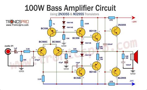 Bass Amplifier Circuit Using 2n3055 And Mj2955 Tronicspro
