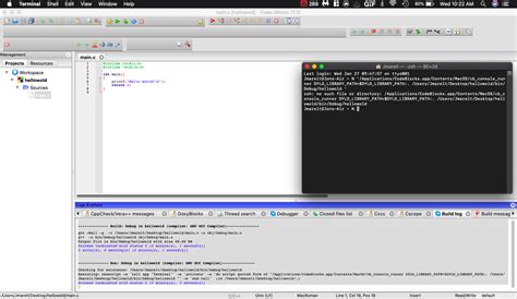 i am having issues running code blocks on my mac trying to run c