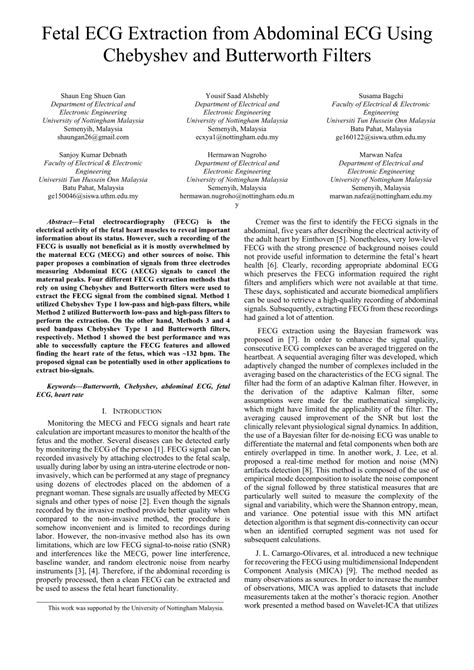 Pdf Fetal Ecg Extraction From Abdominal Ecg Using Chebyshev And Butterworth Filters