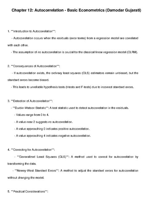 Autocorrelation Chapter 12 Notes Chapter 12 Autocorrelation Basic