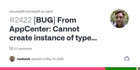 [bug] from appcenter cannot create instance of type microsoft ui xaml