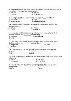 Acceleration Quiz By Sanchez Science TPT