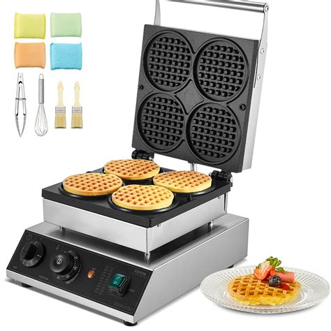 Vevor 4pcs Commercial Waffle Maker Round Waffle Iron Machine 1750w Non