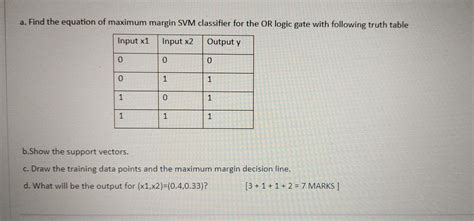 Solved A Find The Equation Of Maximum Margin SVM Classifier Chegg
