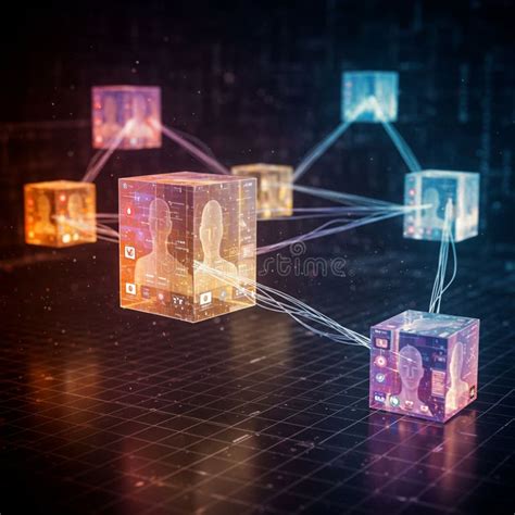 Floating Glass Cubes Display Digitized Human Heads And Interconnected