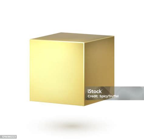 황금 큐브 사실적인 3d 사각형 모양 골든 박스 오버레이 라이트와 섀도우 효과로 매끄러운 표면 기하학적 날카로운 형태 흰색 배경의 단일 오브젝트 벡터 템플릿 금색에 대한