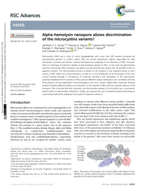 Alpha Hemolysin Nanopore Allows Discrimination Of The Microcystins