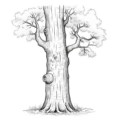 Premium Photo A Drawing Of A Tree With A Hole In The Trunk Generative Ai