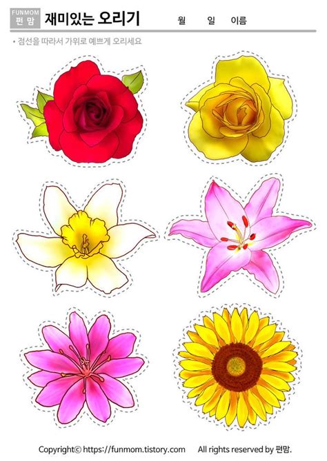 예쁜 꽃 종이 오리기 도안 놀이 자료 예쁜 꽃 종이 꽃 공예 공예