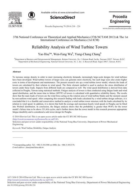PDF Reliability Analysis Of Wind Turbine Towers