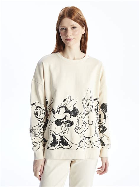 Xside მრგვალი საყელო მიკი მაუსის ნაბეჭდი გრძელმკლავიანი ოვერსაიზ