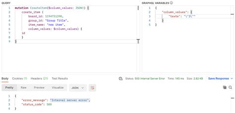 internal server error when create item monday apps and developers
